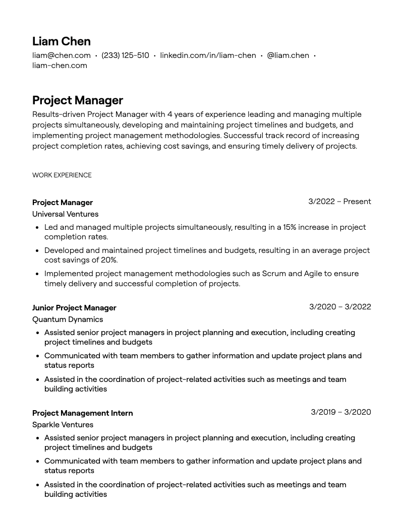 2023 Project Management Intern Resume Example Guidance TealHQ